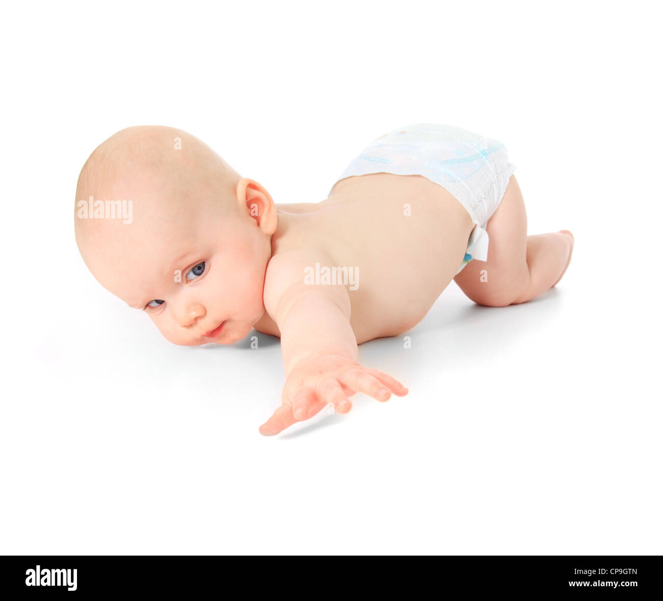 Crawling caucasian baby. All on white background Stock Photo - Alamy