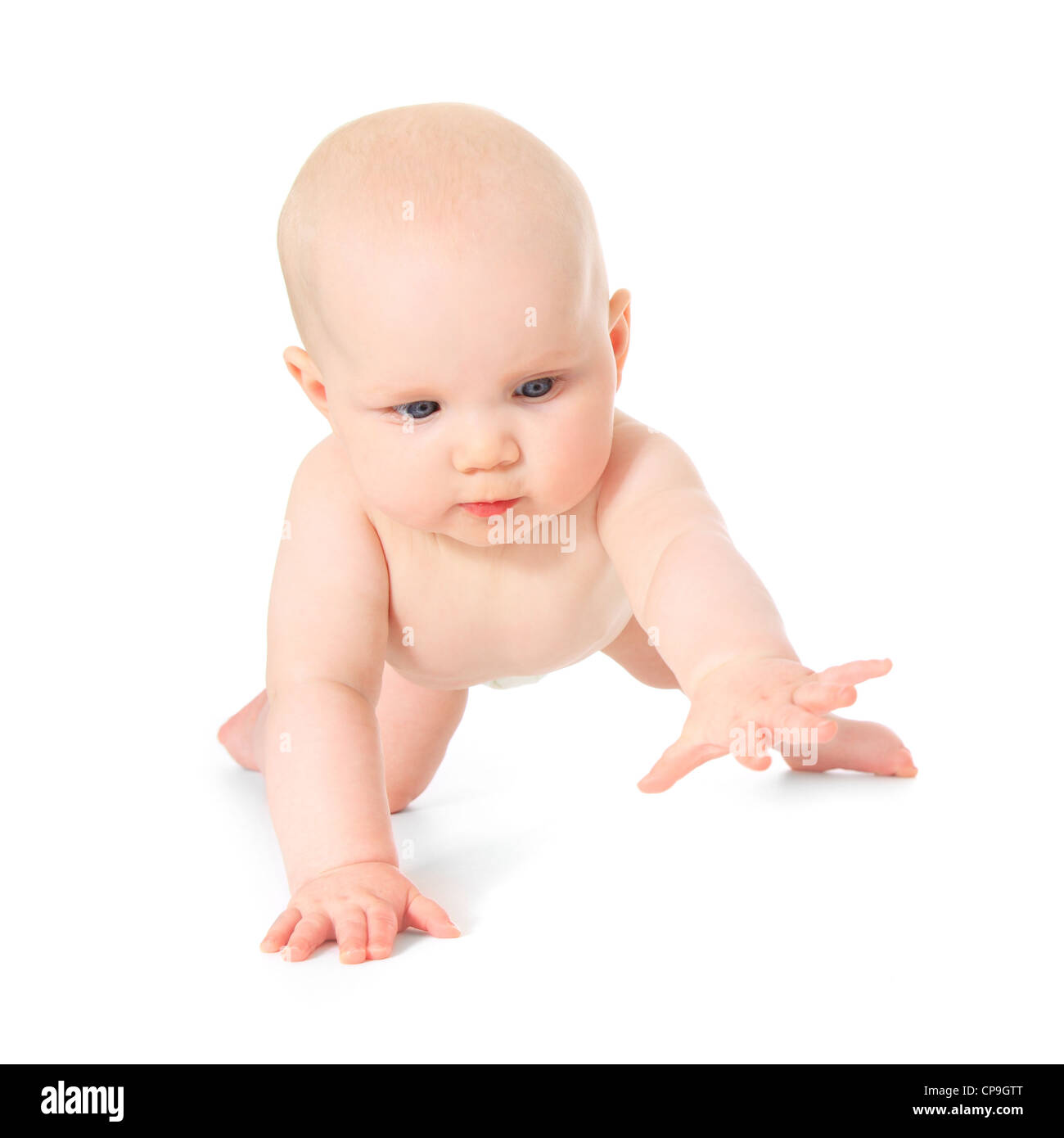 Crawling caucasian baby. All on white background Stock Photo - Alamy