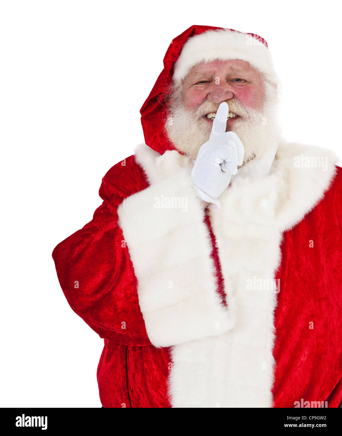 Santa Claus in authentic look wants you to keep a secret. All on white ...