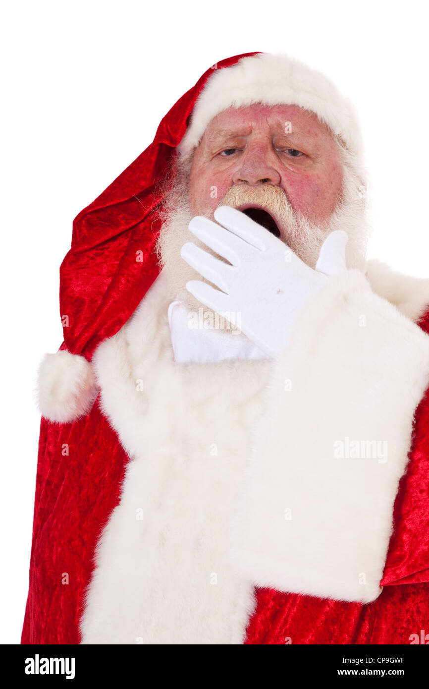 Tired Santa Claus in authentic look. All on white background Stock ...