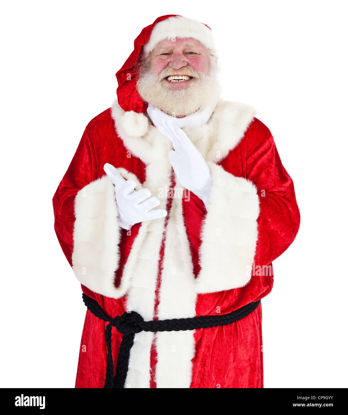 Santa Claus in authentic look clapping hands. All on white background ...