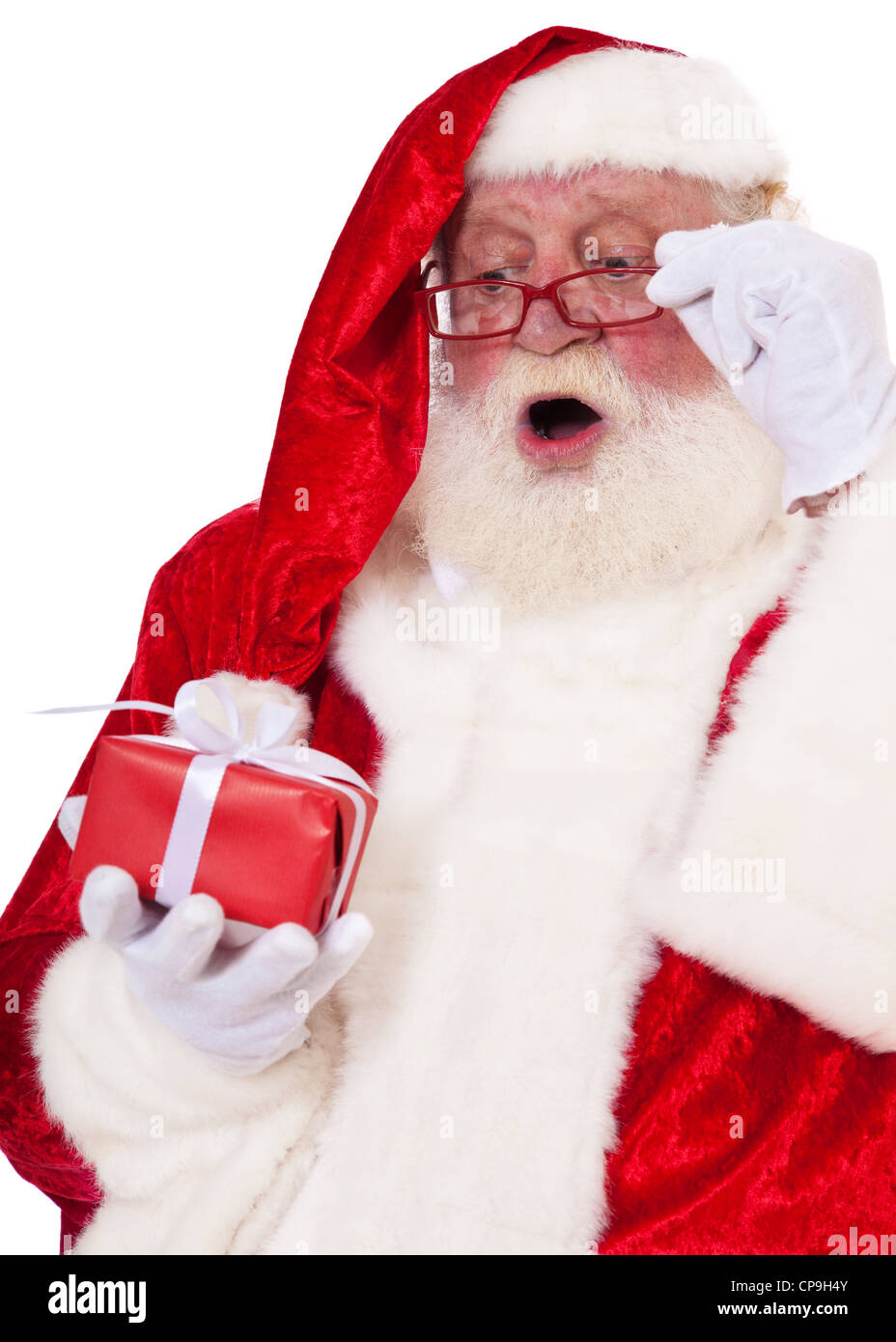 Santa Claus in authentic look with surprised expression. All on white ...