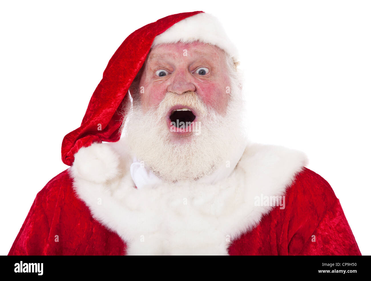 Santa Claus in authentic look with surprised expression. All on white ...