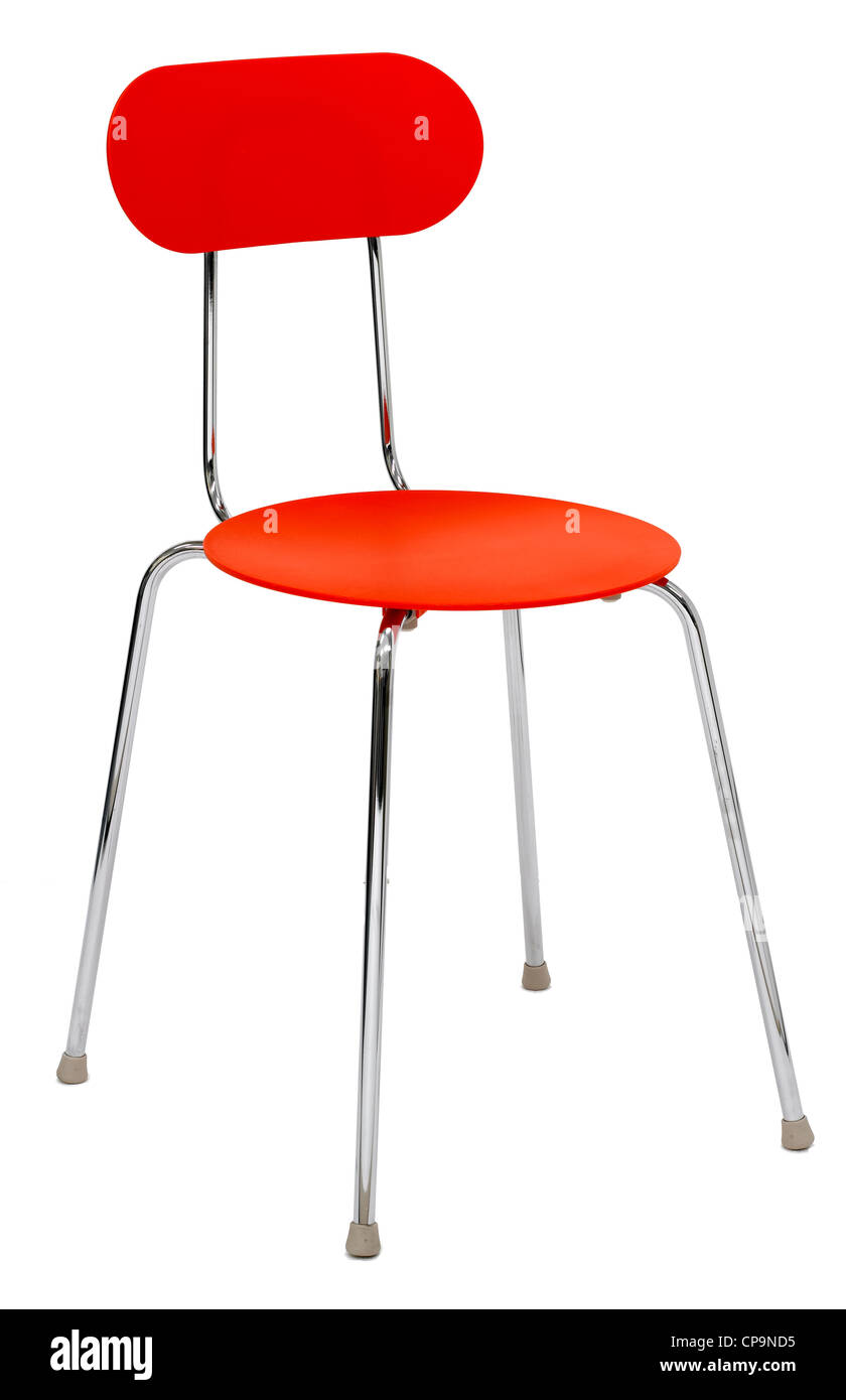 metal frame chair orange seat back rest Stock Photo - Alamy