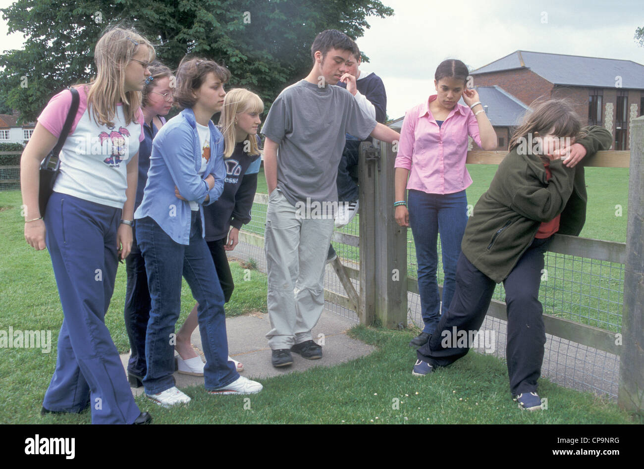 youths bullying young girl in park Stock Photo - Alamy