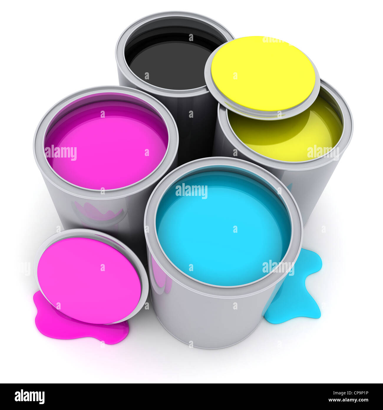 Paint CMYK on white background (done in 3d Stock Photo - Alamy