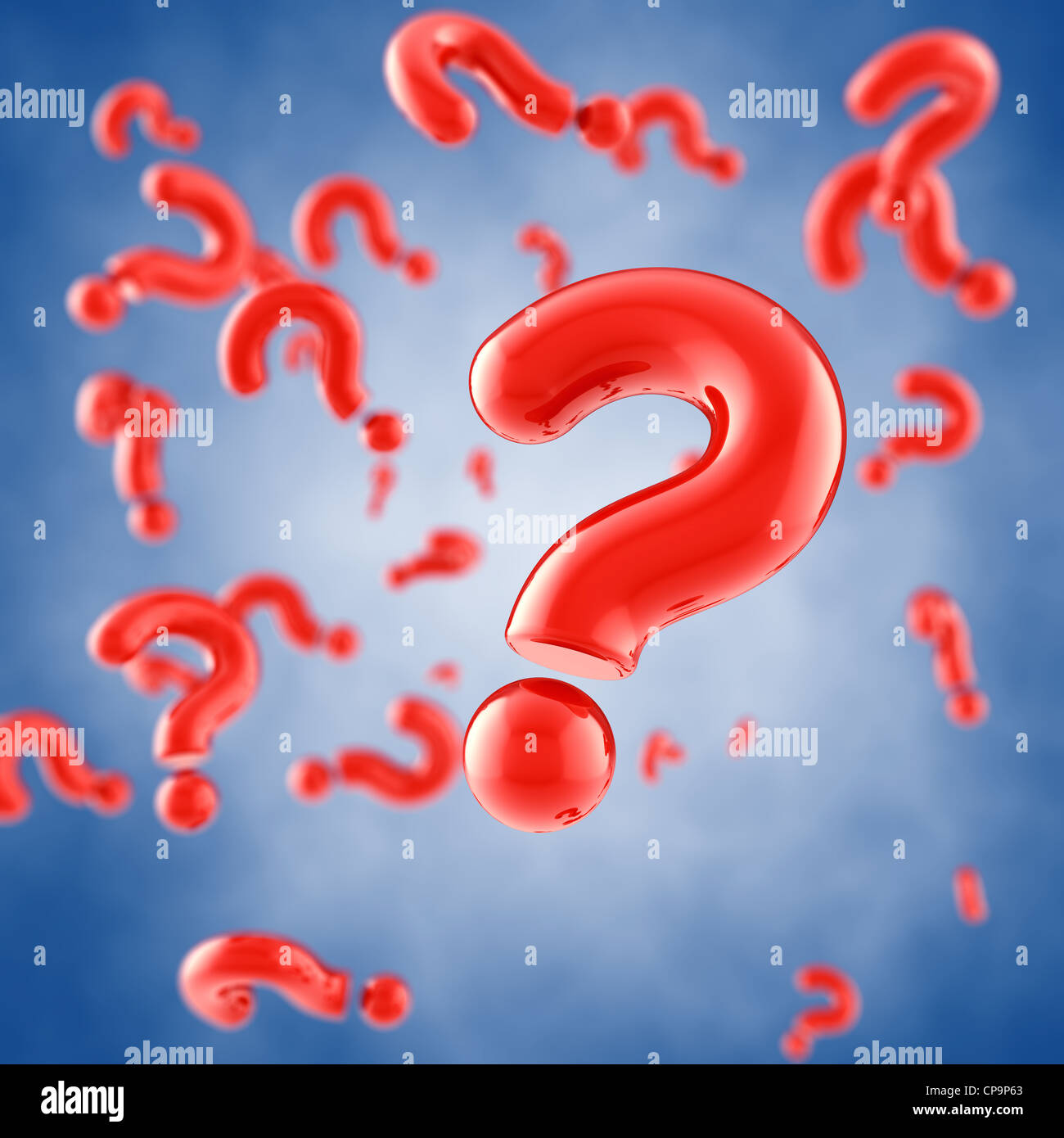 Red question marks on blue background Stock Photo - Alamy