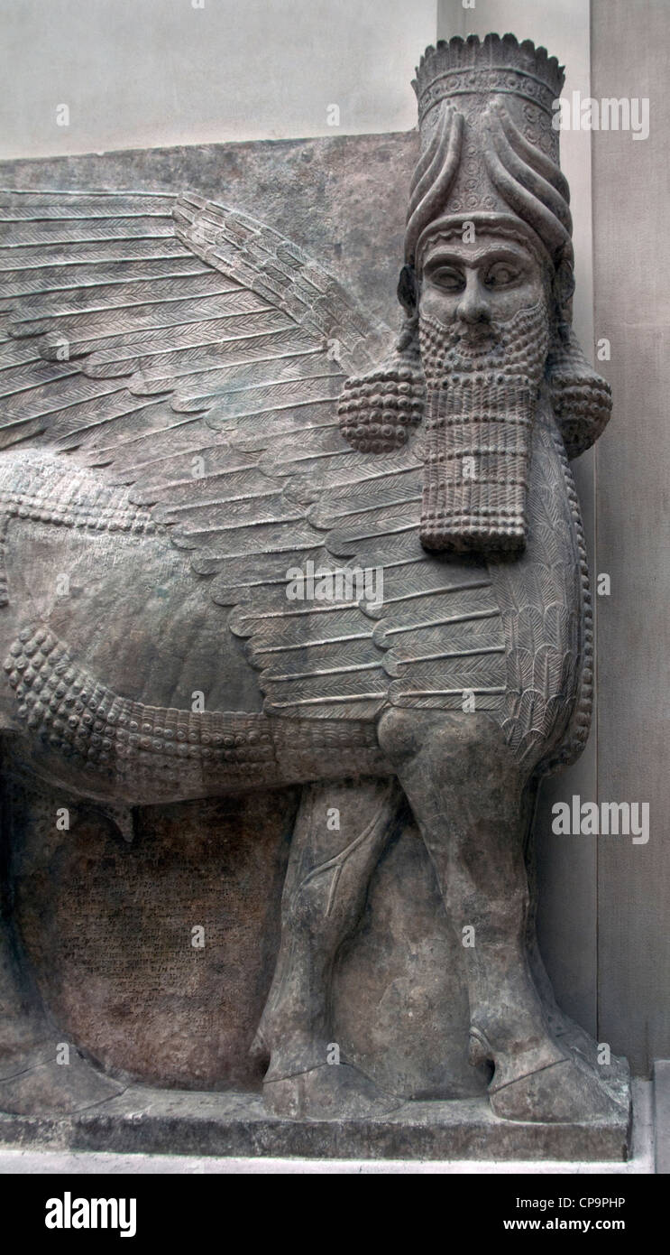 Winged human headed bull Neo Assyrian palace of Sargon II 721-705 BC ...