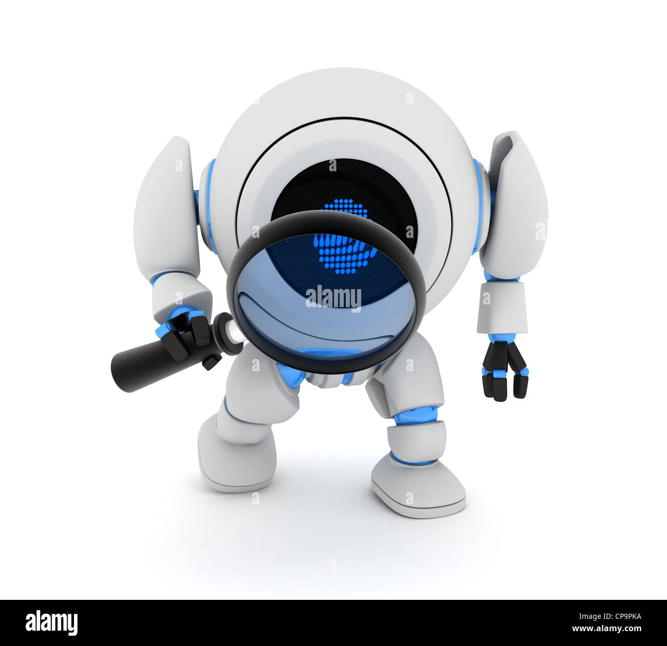 Robot and lens on white background (done in 3d Stock Photo - Alamy