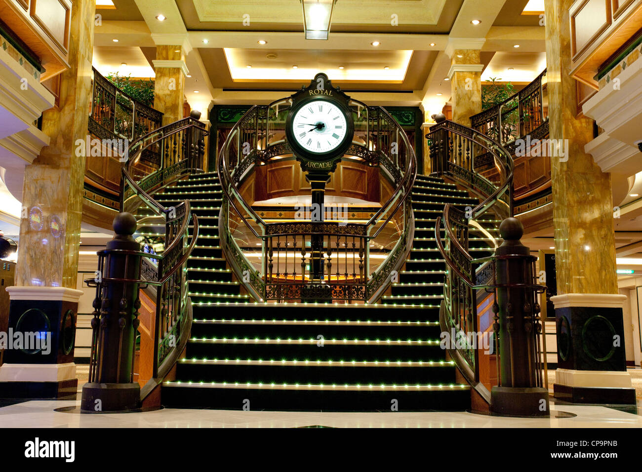 Luxury cruise ships have richly decorated interiors and public spaces ...