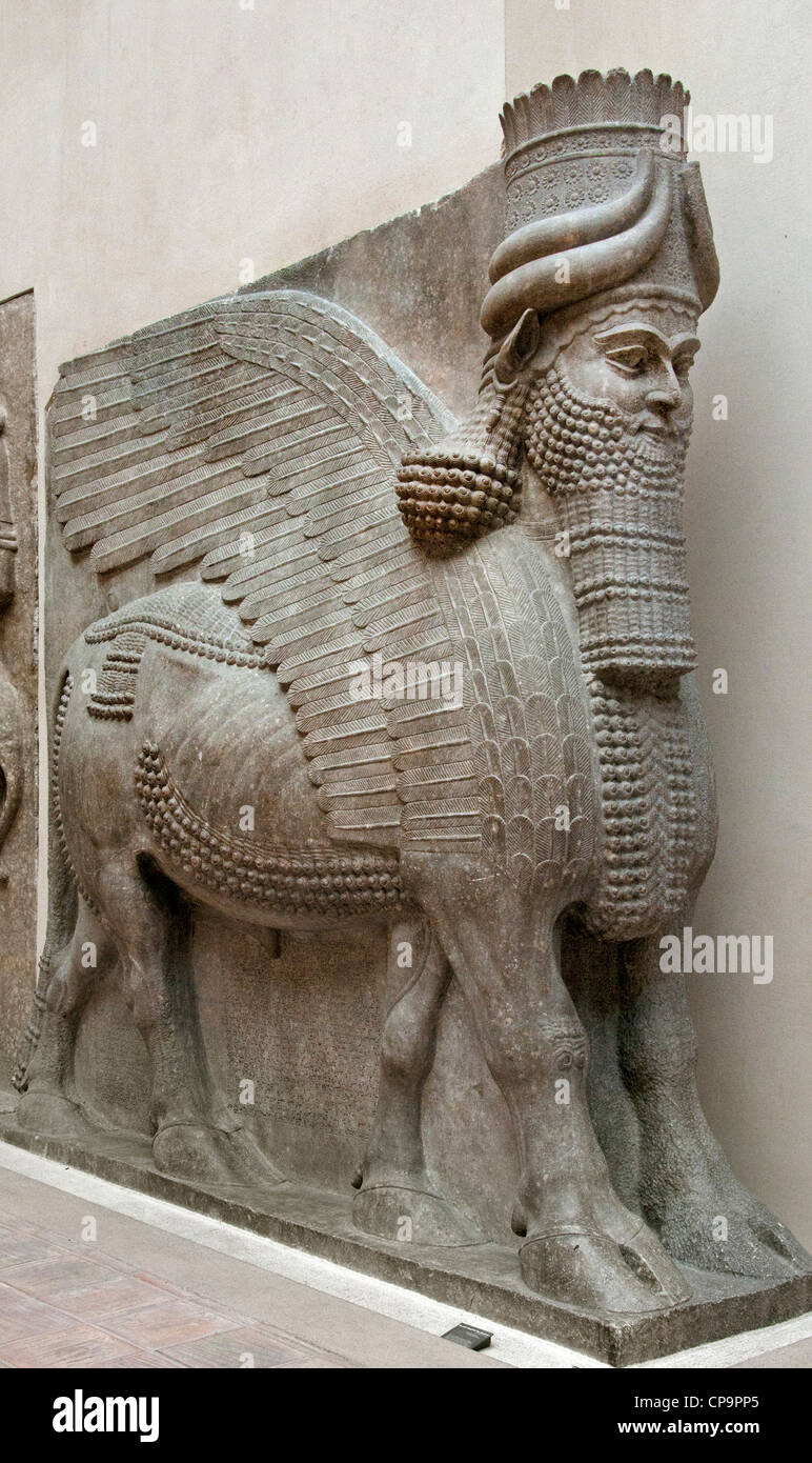 Winged human headed bull Neo Assyrian palace of Sargon II 721-705 BC ...