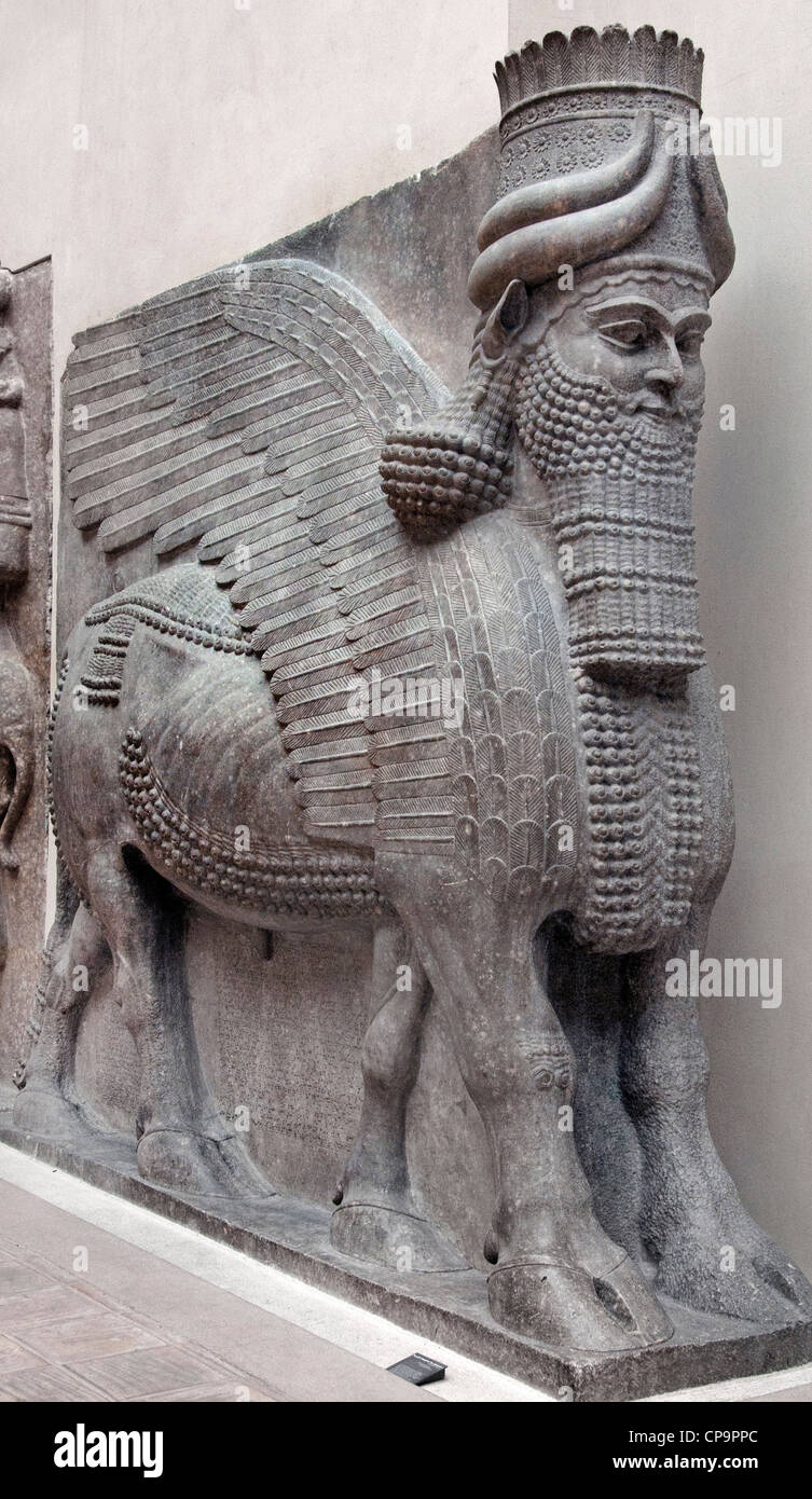 Winged human headed bull Neo Assyrian palace of Sargon II 721-705 BC ...