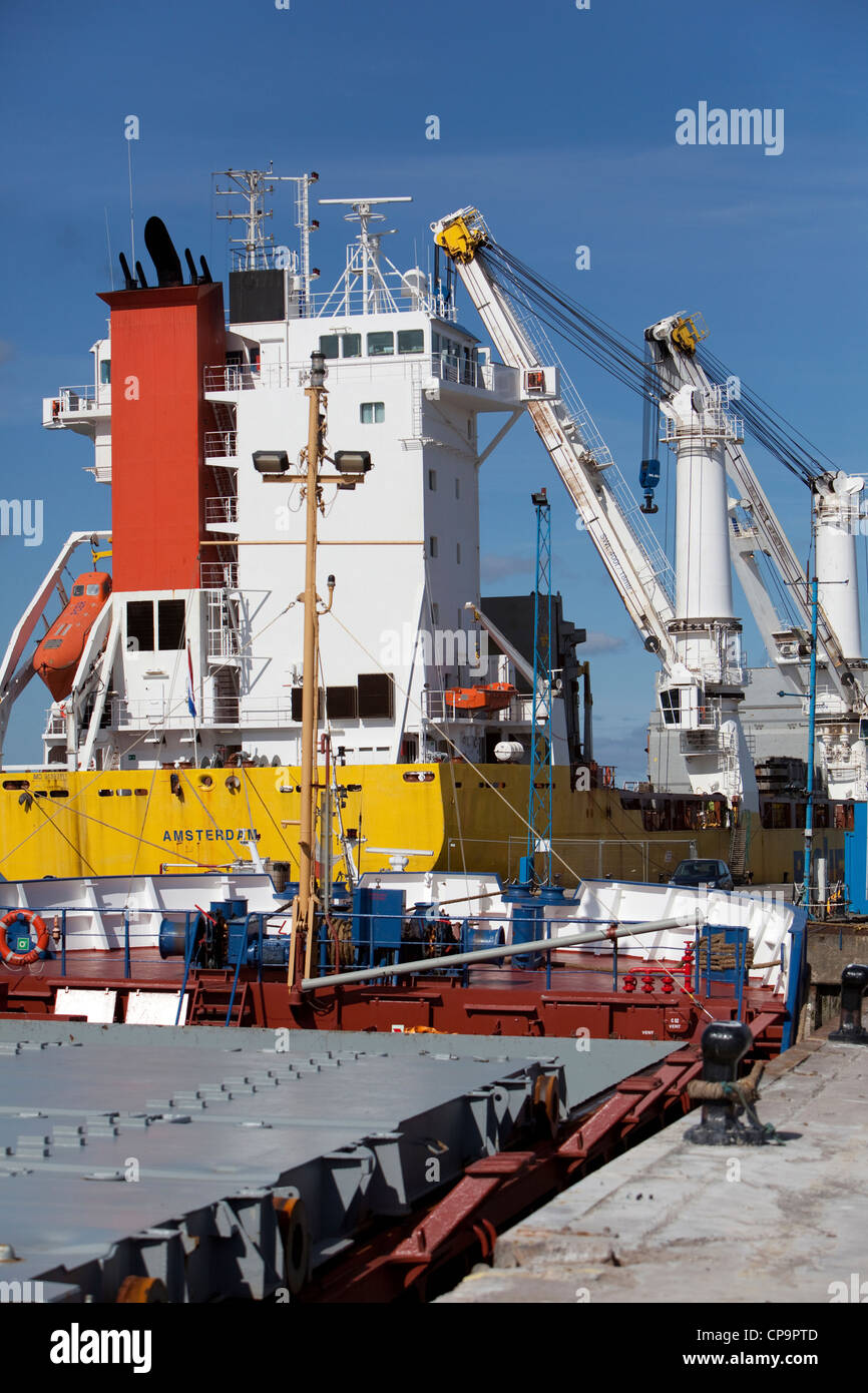 Cargo ship being unloaded at the port of Montrose Scotland Stock Photo ...