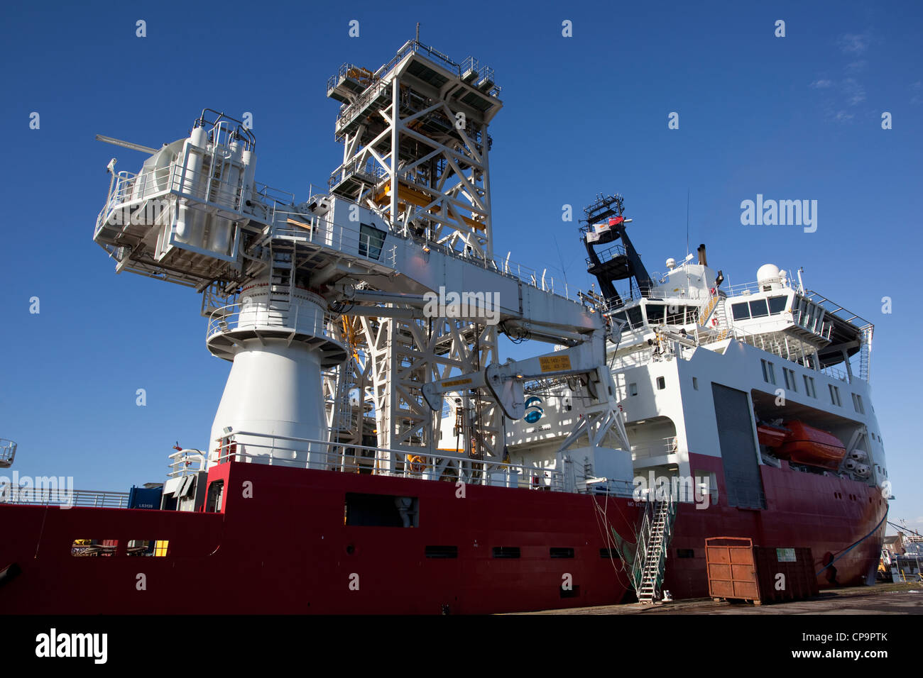 A specialized deep water well intervention vessel alongside the quay at ...