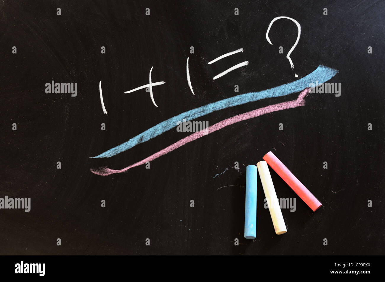 One plus one mathematical formula written on chalkboard Stock Photo - Alamy