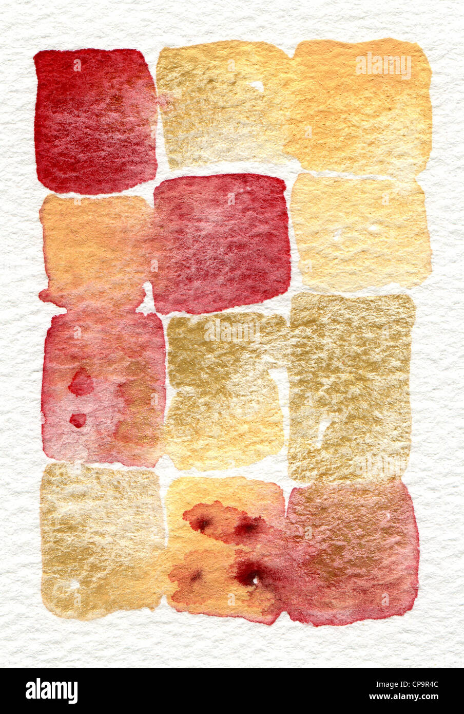 watercolour abstract painting in red, cream and gold suitable for use ...