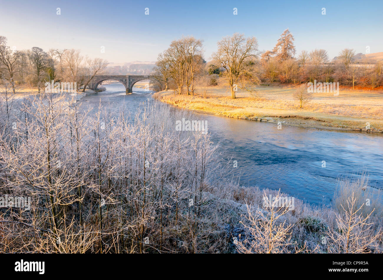 River and bridge frosty morning in the Scottish borders Nr Galashiels ...