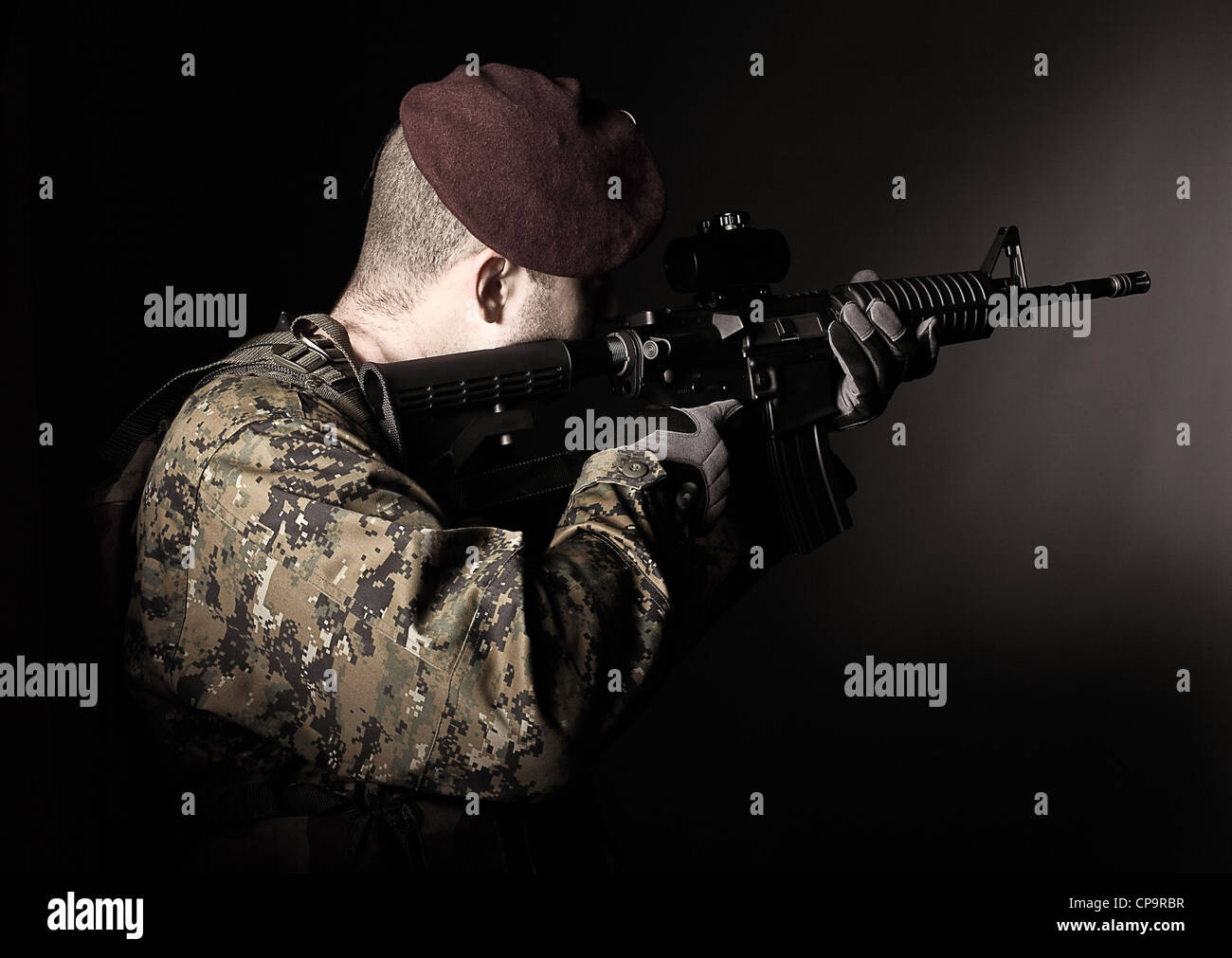 caucasian soldier portrait with rifle Stock Photo - Alamy