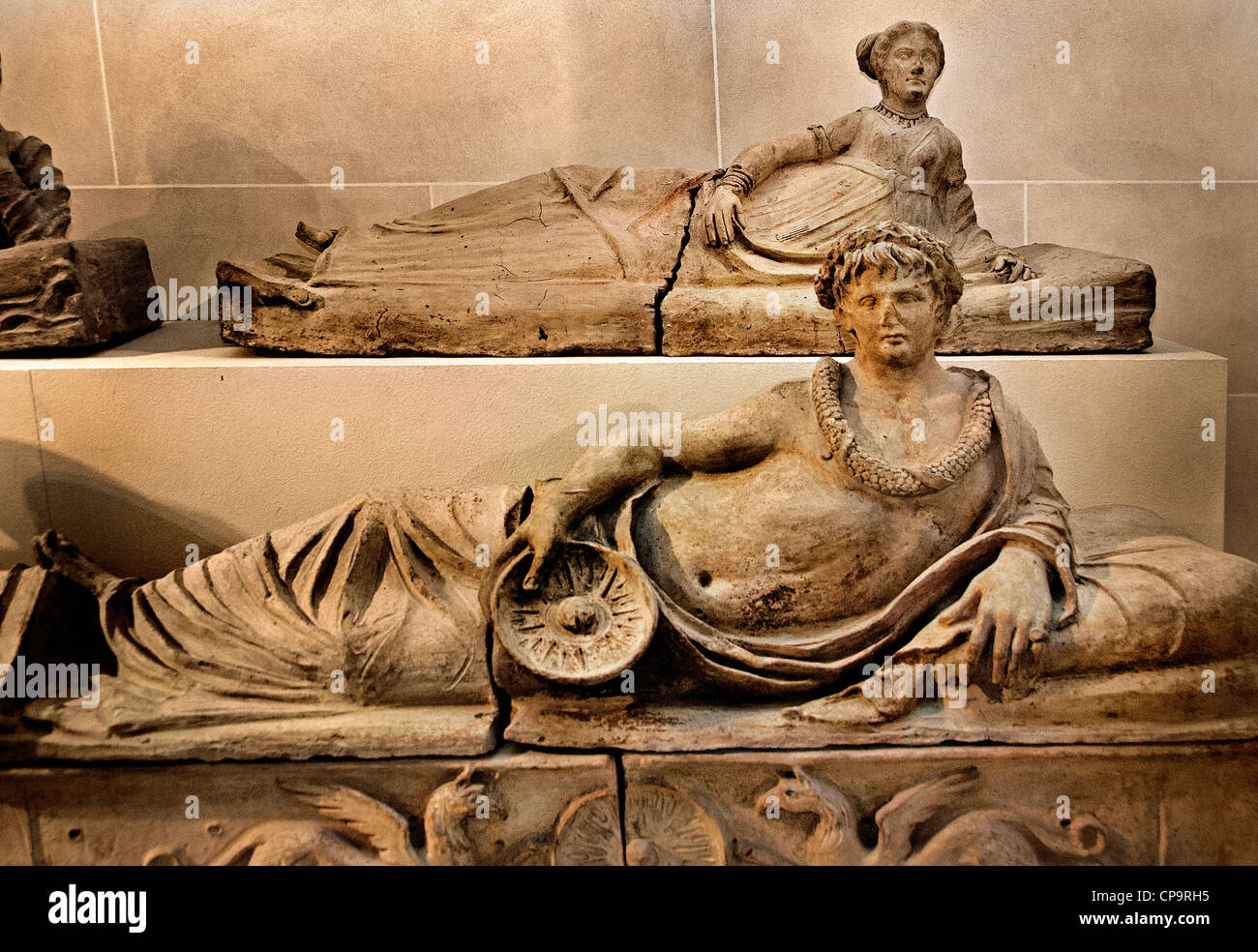 Sarcophagus Etruscan male figure half extended 3 century BC Tuscany ...