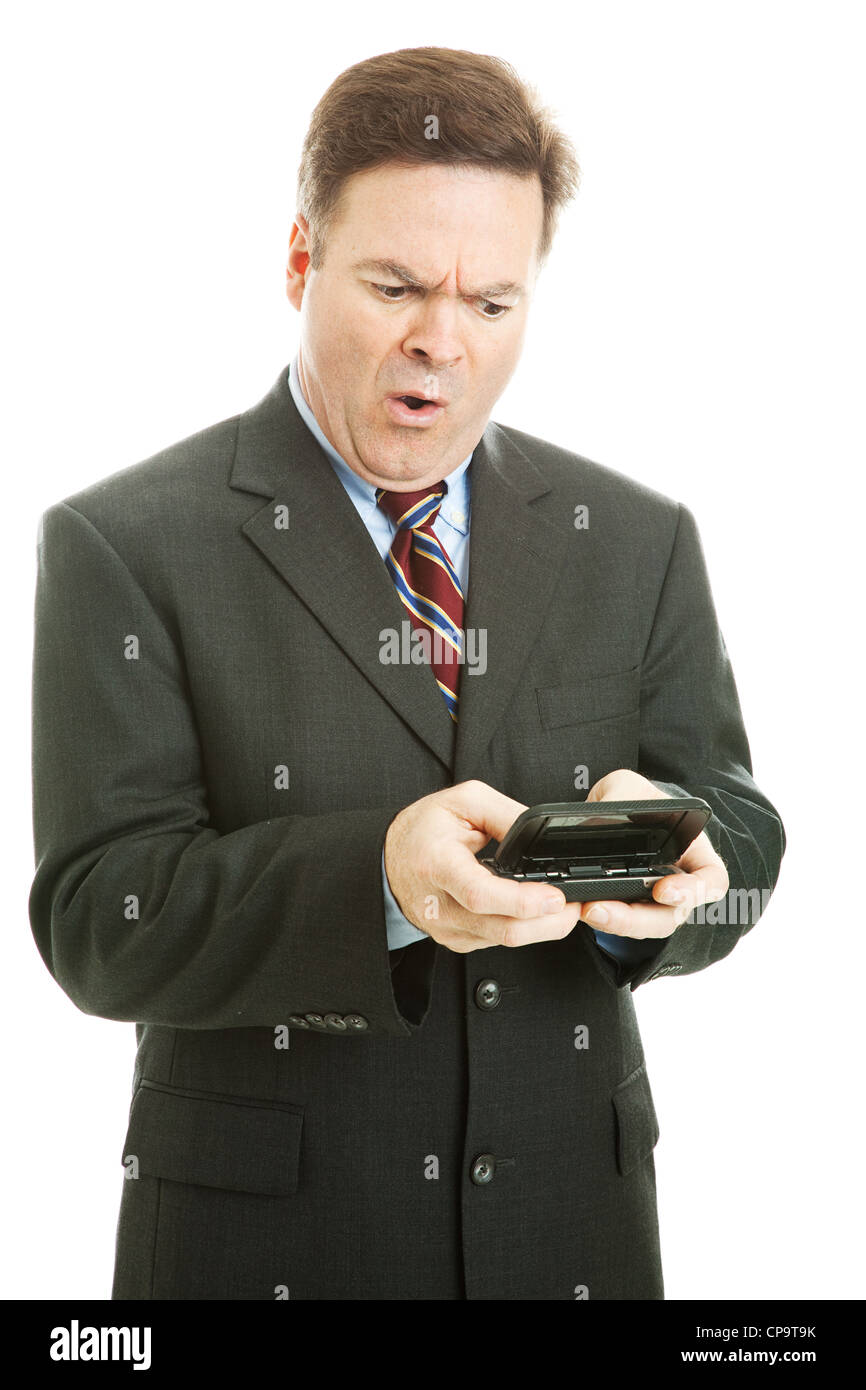 Fortiesh businessman offended by shocking text message. Isolated on ...