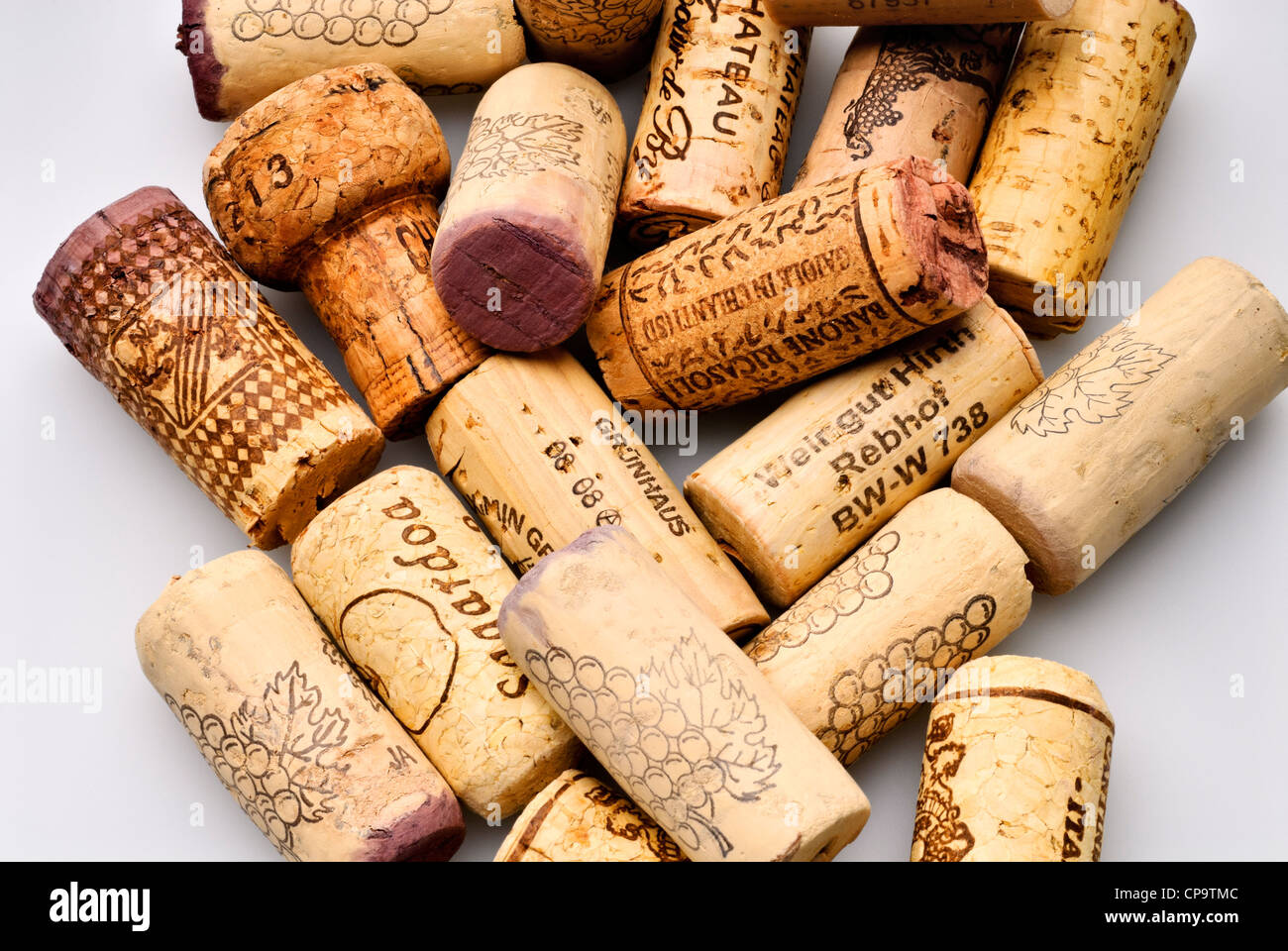 Wine corks from various countries, elevated view Stock Photo - Alamy