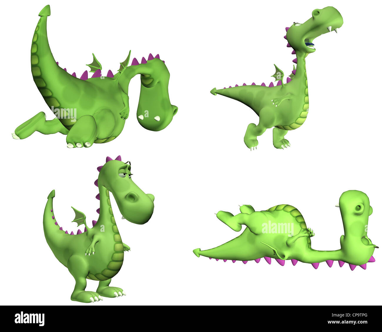 Illustration of a pack of four (4) green dragons with different poses ...