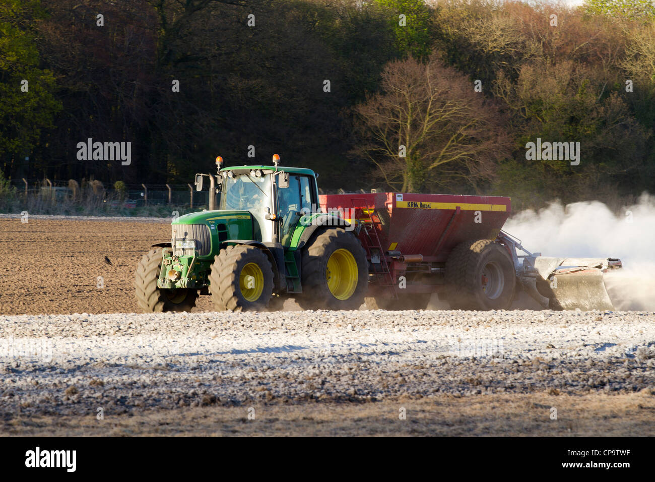 Farmer Liming Field Applying Fertiliser on Farm Near Southport ...