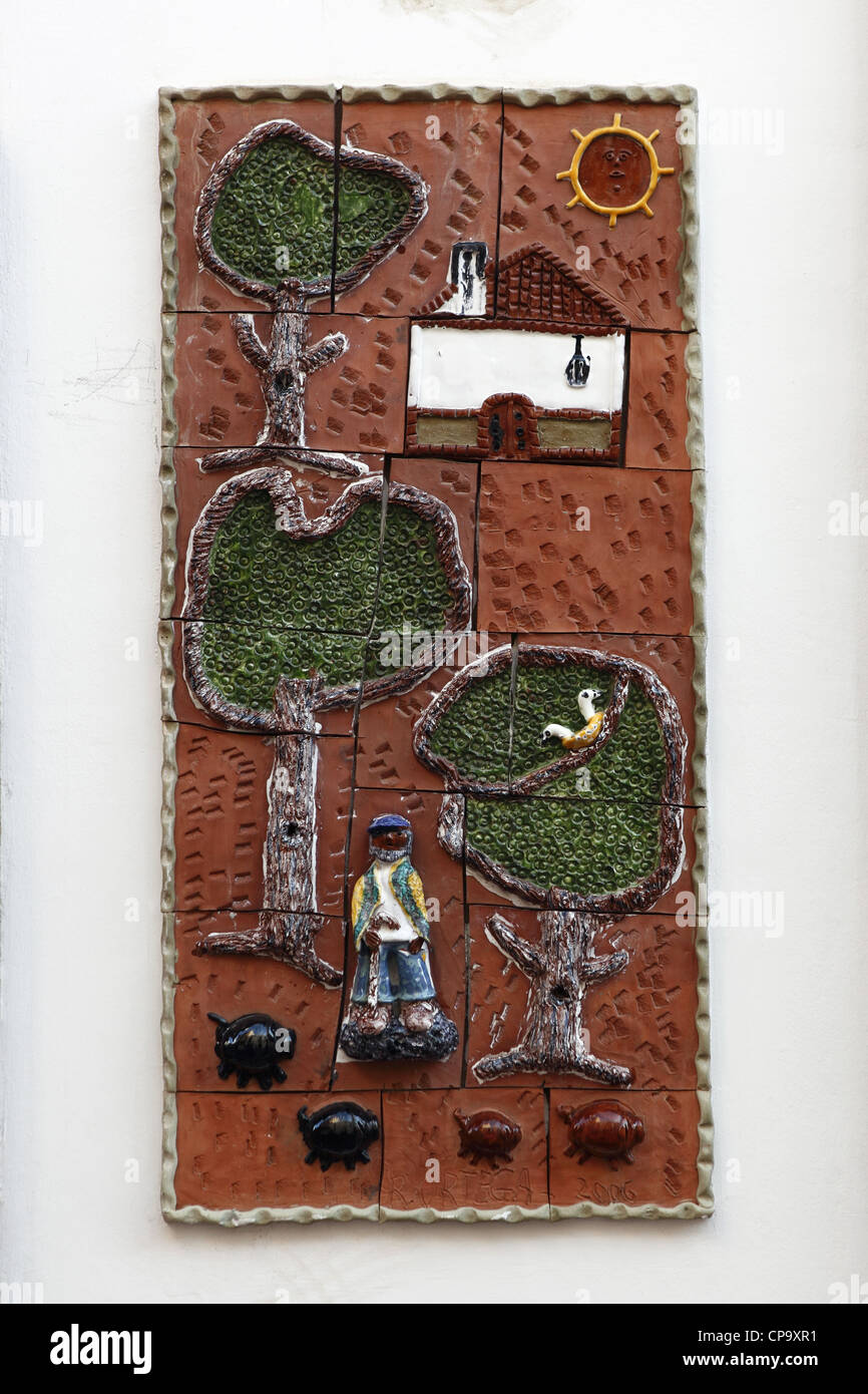 Ceramic decorative rural farm scene picture made from tiles outside a ...