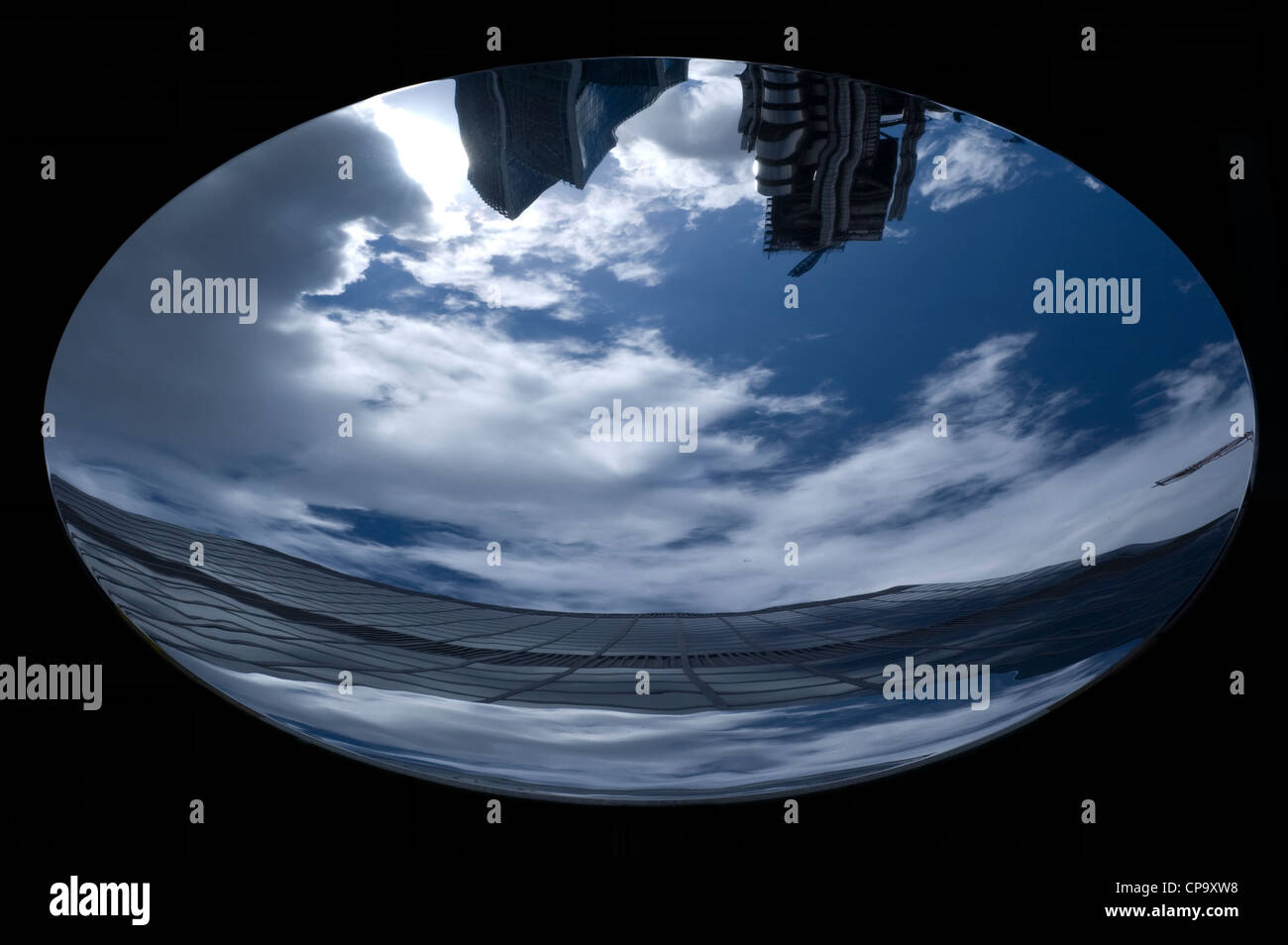 City landscape reflection in a convexed mirror Stock Photo - Alamy