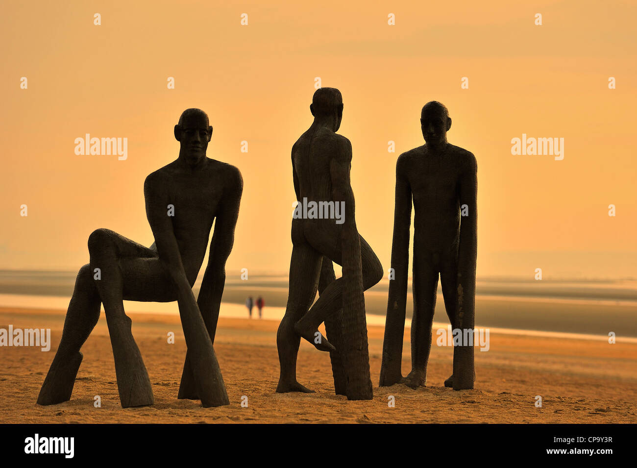 Players, sculptures by artist Michal Gabriel on the beach during ...