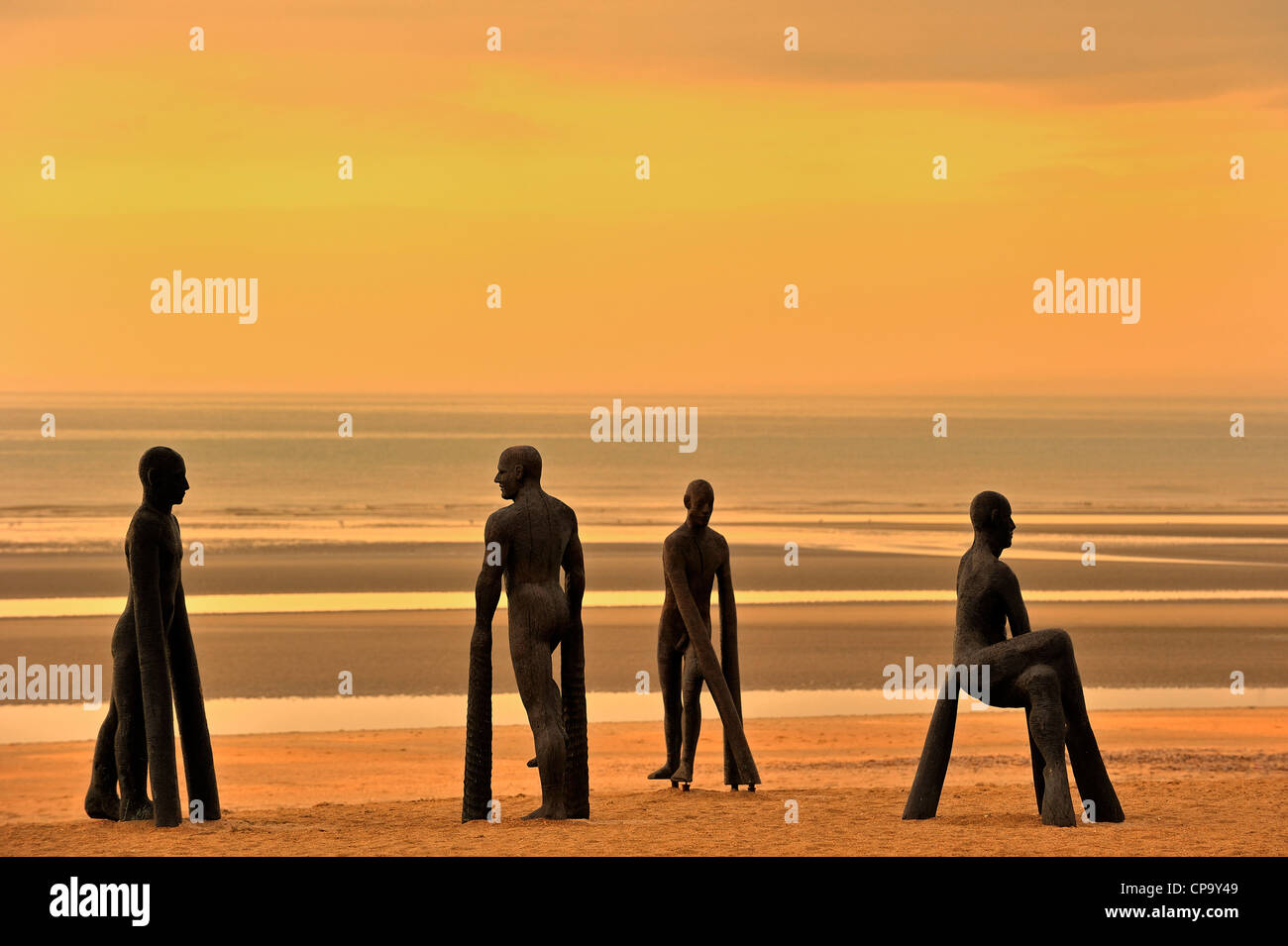Players, sculptures by artist Michal Gabriel on the beach during the ...