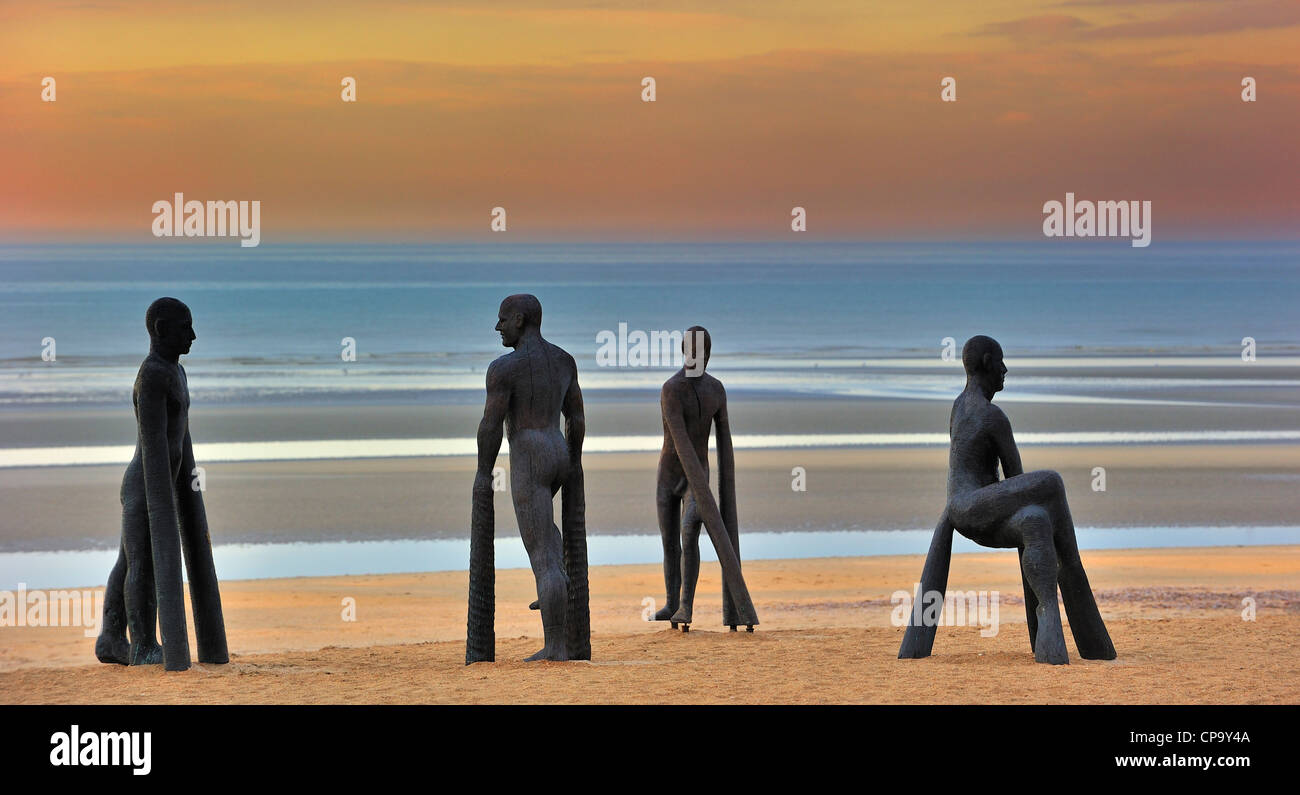 Players, sculptures by artist Michal Gabriel on the beach during the ...