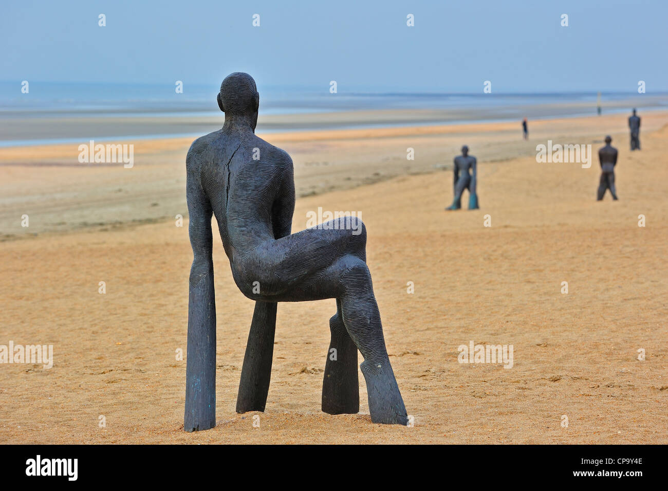 Players, sculptures by artist Michal Gabriel on the beach during ...