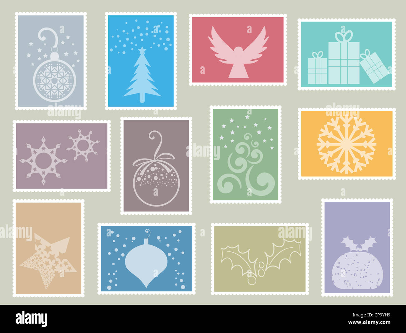 Collection of different designs of Christmas themed stamps Stock Photo ...