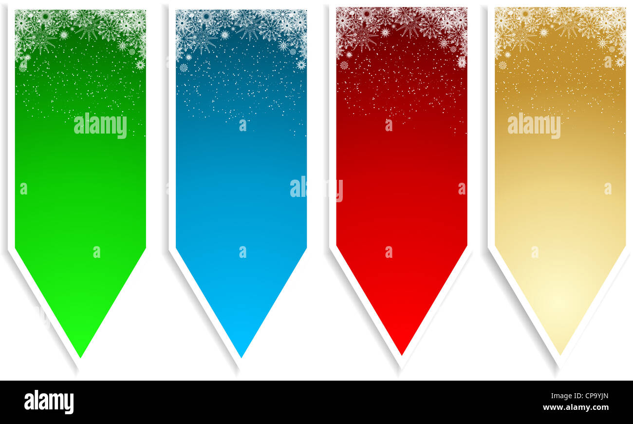 Collection of four different coloured Christmas labels Stock Photo - Alamy
