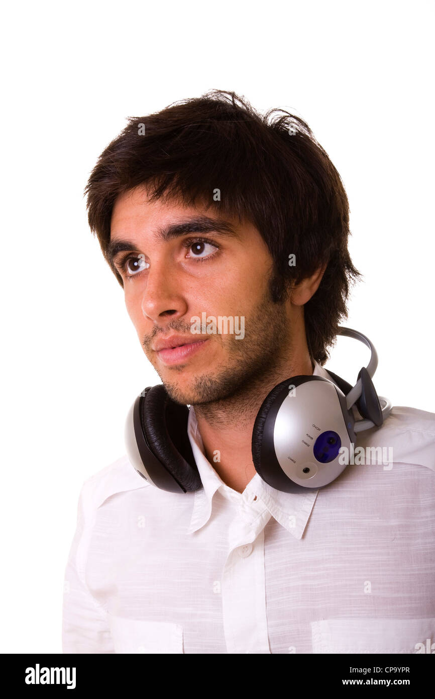young men with headphones (isolated on white Stock Photo - Alamy