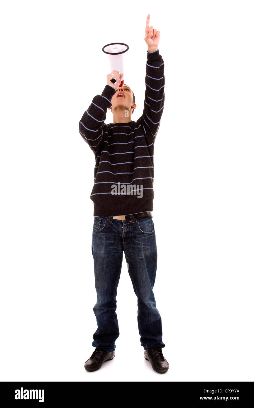 Young person megaphone business Cut Out Stock Images & Pictures - Alamy