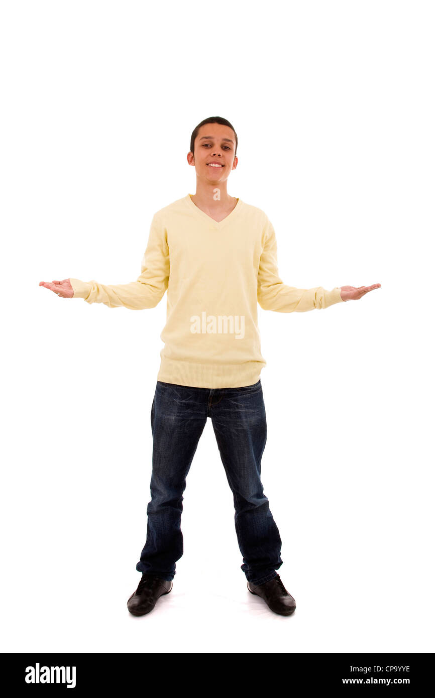 young men with both arms opened isolated on white Stock Photo - Alamy