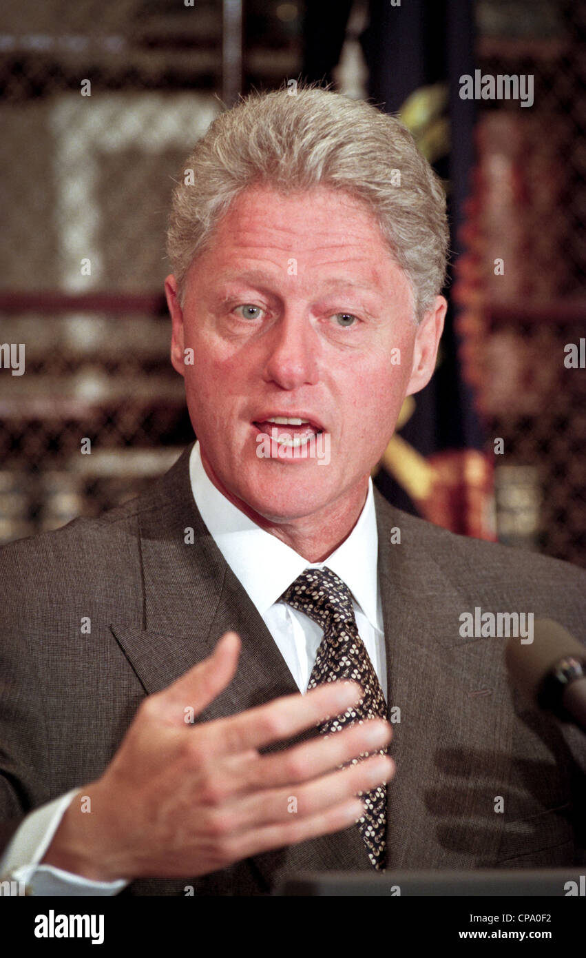 US President Bill Clinton pauses during an event at the White House ...