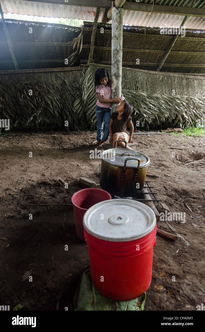 Secoya tribe at Secoya lodge Amazon basin alongside Aguarico river ...