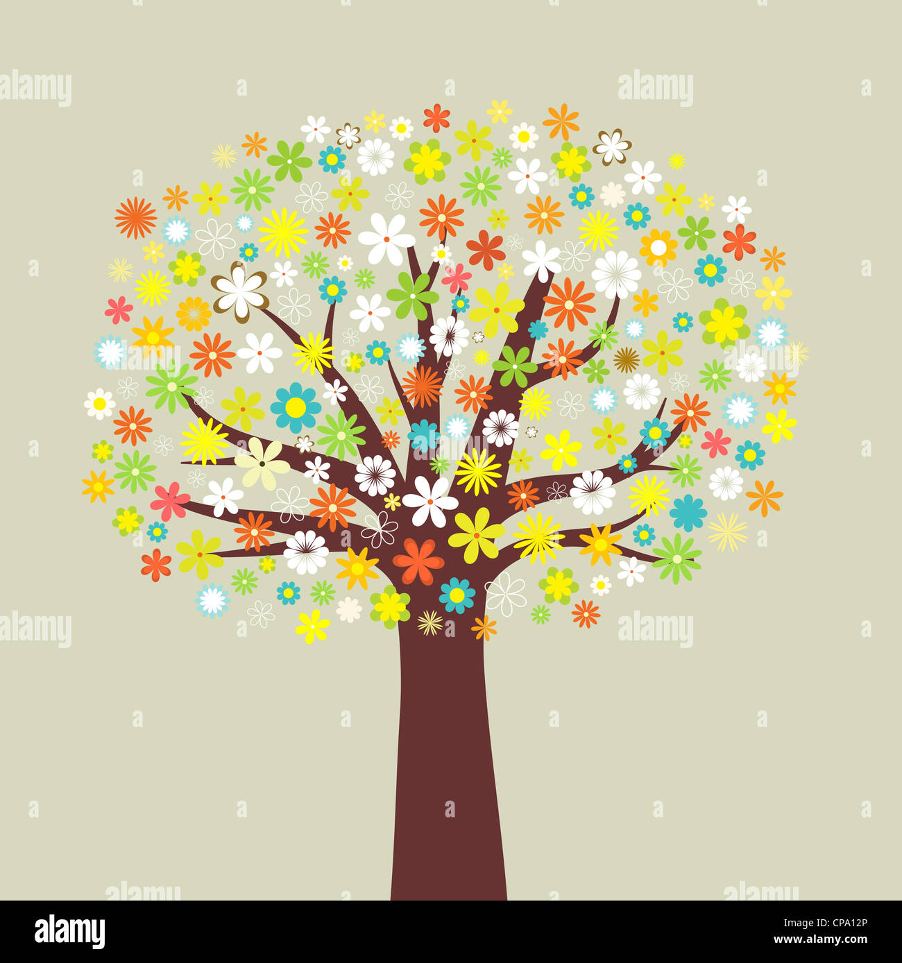 Illustration of a tree of many flowers Stock Photo - Alamy