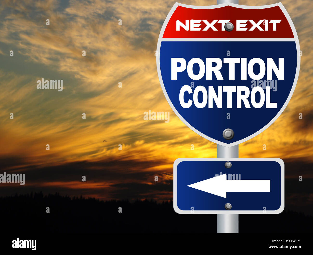 Portion control road sign Stock Photo - Alamy