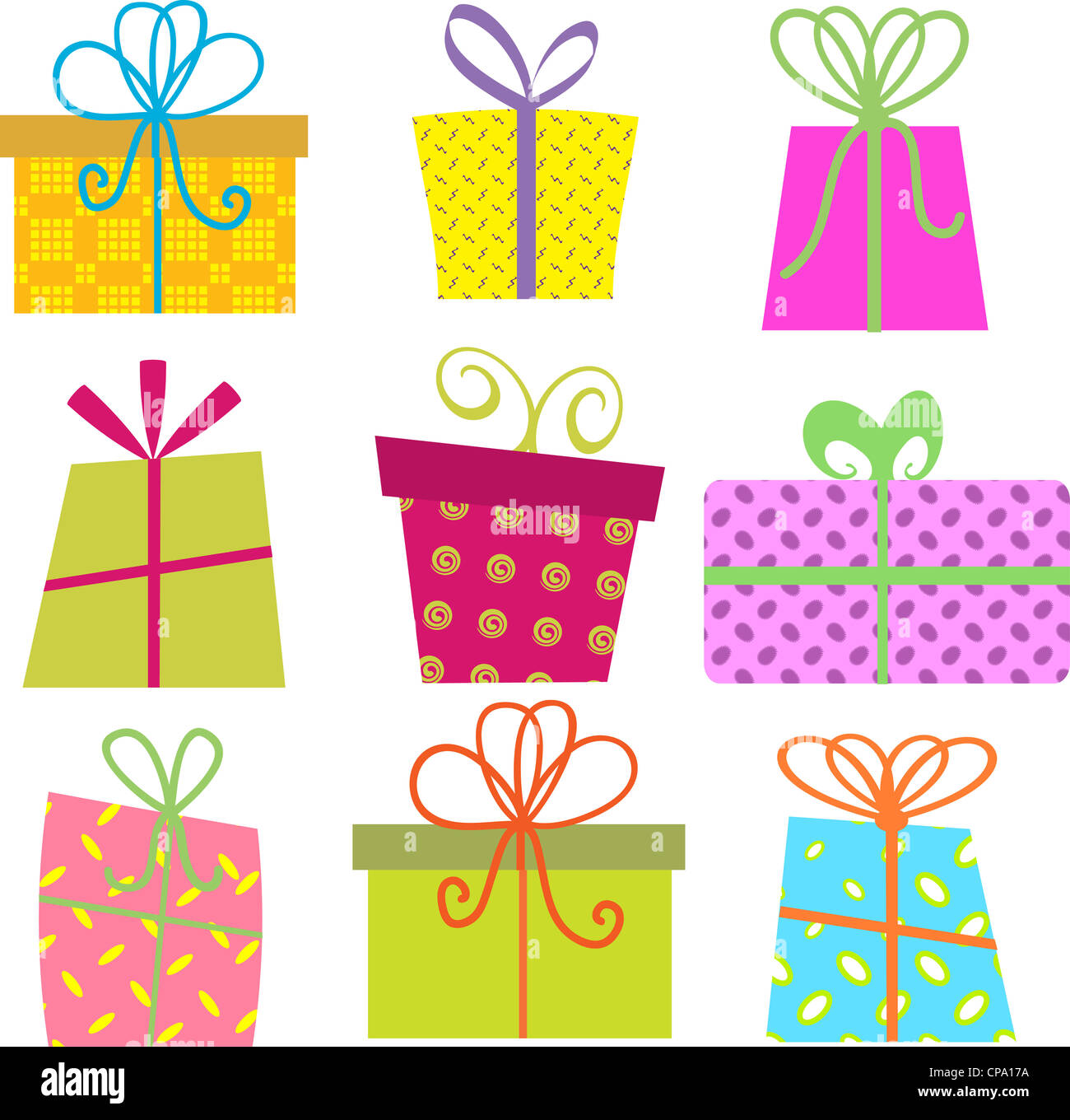 Various hand drawn cartoon styled gift boxes Stock Photo - Alamy