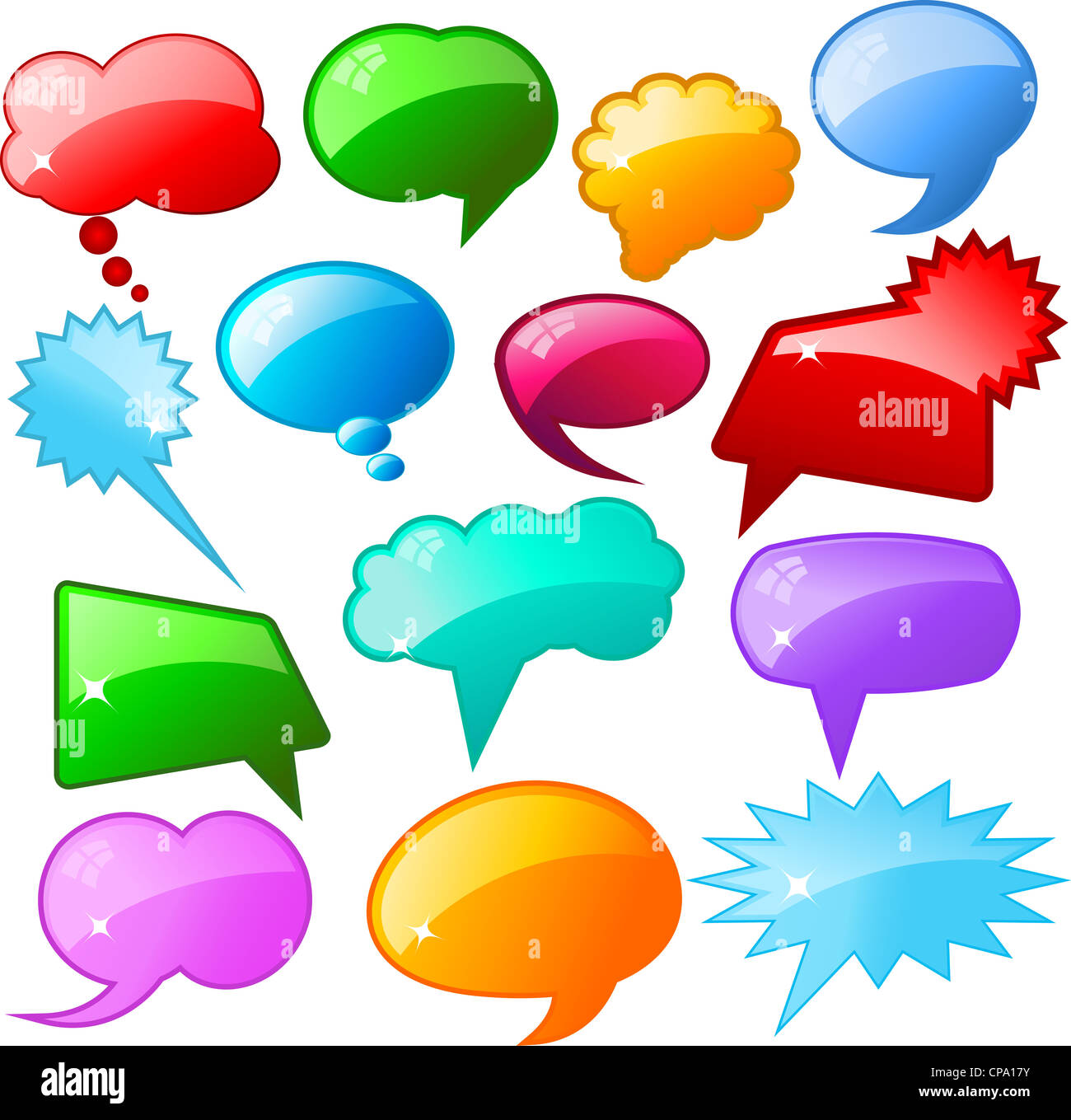 Large collection of coloured glossy speech bubbles Stock Photo - Alamy