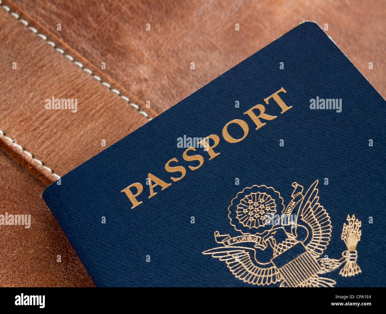 United States blue passport on leather backdrop Stock Photo - Alamy