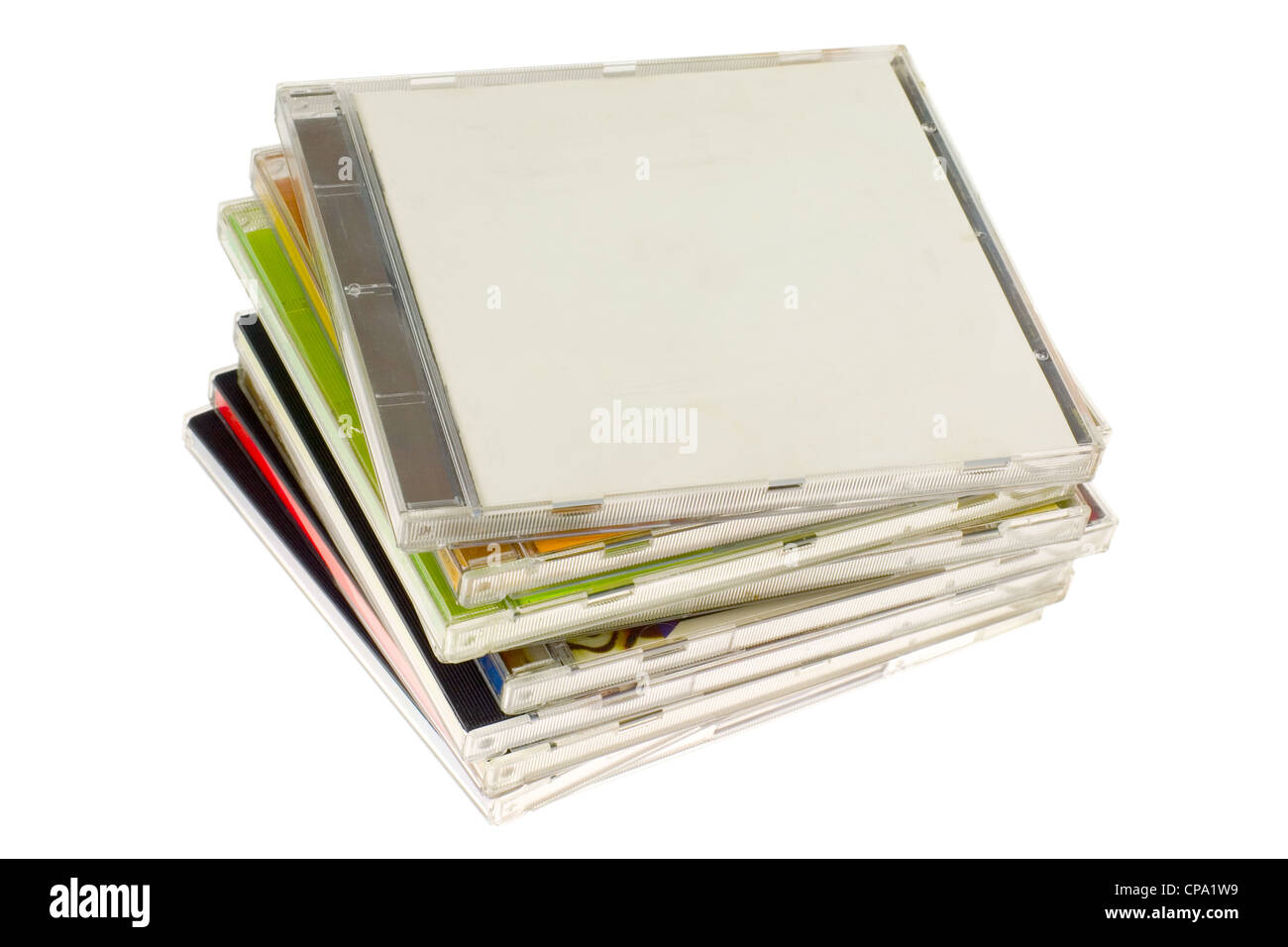 Stack of CD casings isolated on white background Stock Photo - Alamy