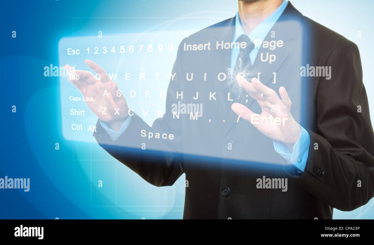 Hands pushing a button on a touch screen. Virtual Keyboard Stock Photo ...