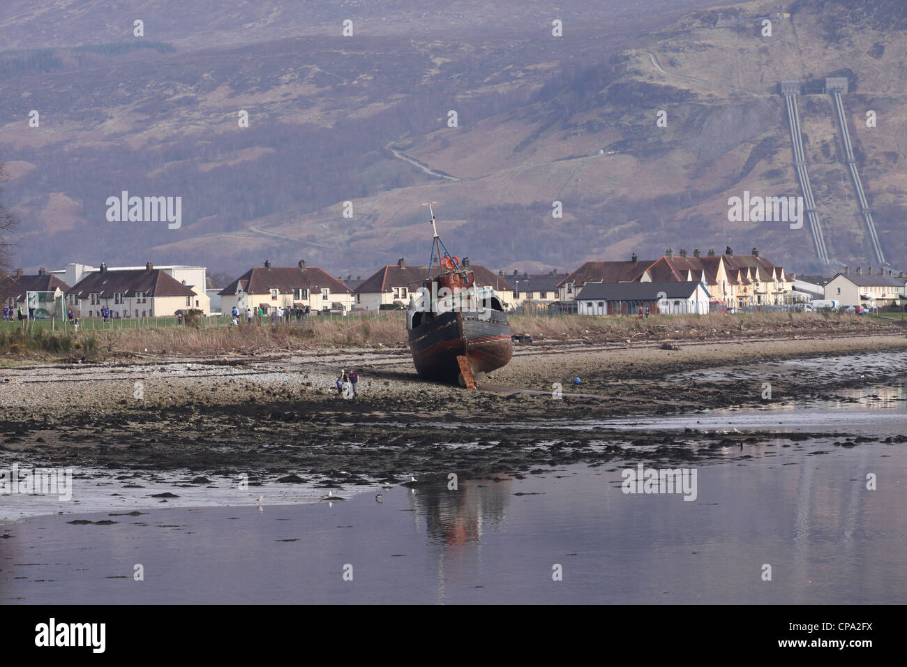 Derelict boat on shore of Loch Linnhe Caol Scotland March 2012 Stock ...