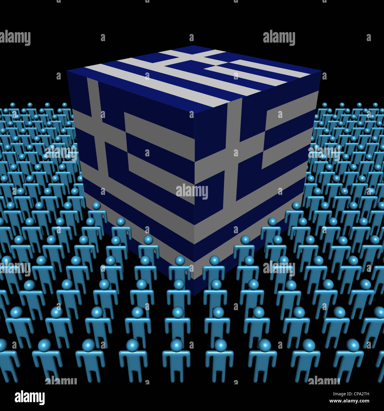 Greece flag cube surrounded by people illustration Stock Photo - Alamy