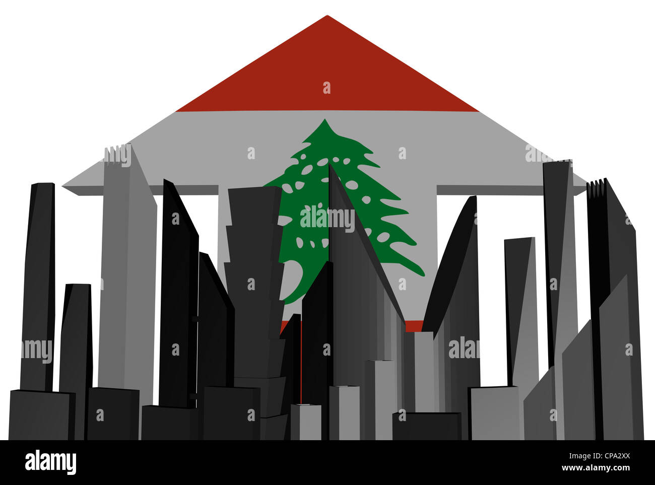 abstract skyline and Lebanese flag arrow illustration Stock Photo - Alamy